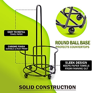 Totally Kitchen Paper Towel Holder | Simple Tear Standing Paper Towel Dispenser | Heavy Duty Metal Construction | Fits Rolls | Gun Metal