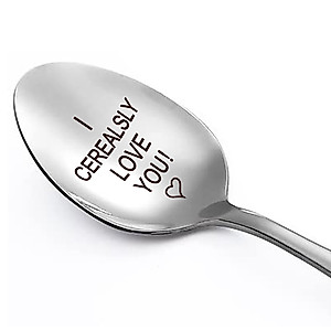 family Kitchen I Cerealsly Love You Engraved Stainless Steel Spoon, Cereal Oats Spoon, Best Gift for Husband Wife Boyfriend Girlfriend Valentine Birthday Christmas
