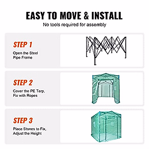 VEVOR Pop Up Greenhouse, 8 x 6 x 7.5 ft Pop-up Green House, Set Up in Minutes, High Strength PE Cover with Doors & Windows and Powder-Coated Steel Frame, Suitable for Planting and Storage, Green