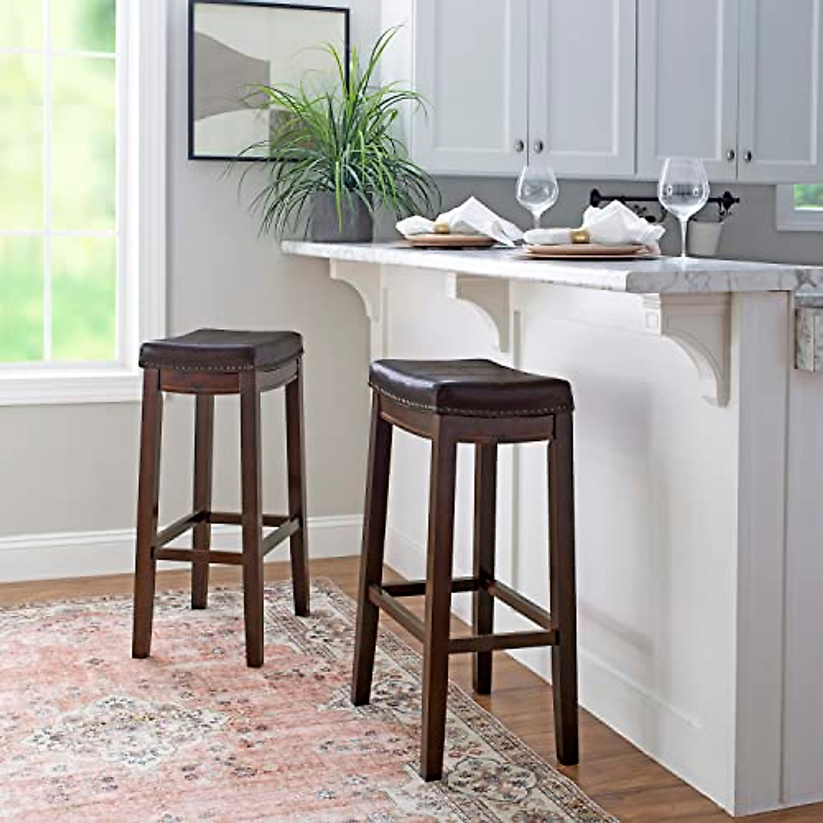 Linon Home Décor Kingston Backless Barstool by Linon, 32" x 18.75" x 13.25", Brown Patch Bar