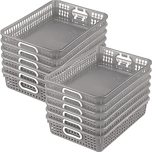 Really Good Stuff 12PK Plastic Desktop Paper Storage Basket for Classroom or Home–14”x10” Plastic Mesh Basket-Secure Papers Crease-Free–Pebble