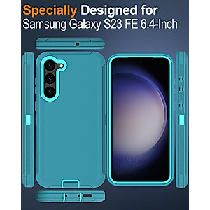 Aliruke for Samsung Galaxy S23-FE Case, with Screen Protector, Dust-Proof Port Cover, Full-Body Silicone Rubber Covered, Military Grade Drop-Proof Shockproof Phone Case for S23 FE 5G, Mint/Teal