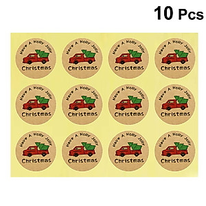 Amosfun 10 pcs Sealing Sticker Self-Adhesive Truck Pattern Christmas Round Wrapping Stickers Sealing Paster Packing Label for Envelope Packaging Gift