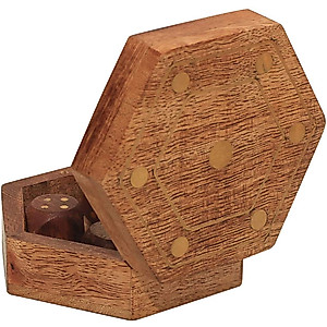 Krazy Craft Wood Dice Box With 5 Wooden Dices - Handmade Dice Game Brass Inlay Dices For Tabletop Countertop Standing Display Dice Box Board Games Accessories For Kids Adults Teens