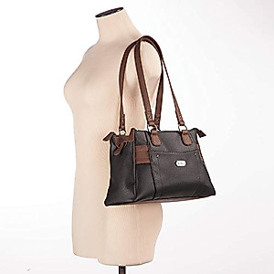 B.Amici™ Nicole RFID Greenwich Multi-Pocket Leather Satchel, RFID Protection, 2-Tone Design