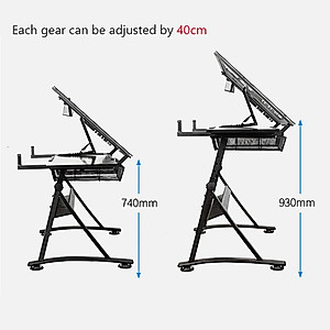 VejiA Drafting Table with Storage, Height Adjustable Tiltable Art Desk, Glass Panel Drawing Desk, for Work Study Painting Craft Table
