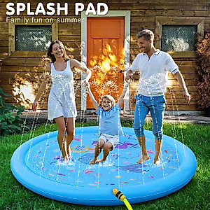 Hitop Kids Sprinklers for Outside, Splash Pad for Toddlers & Baby Pool 3-in-1 60" Water Toys Gifts for 1 2 3 4 5 Year Old Boys Girls Splash Play Mat