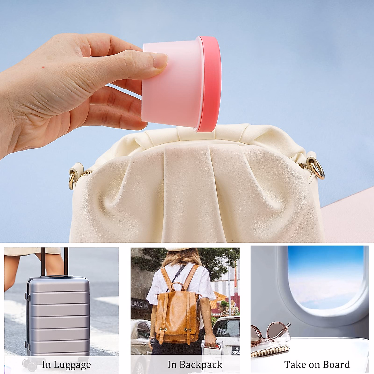 Cosywell Plastic Cream Jars 3.4oz/100ml Empty Cosmetic Pot Jars 4 Pieces Refillable Travel Containers for Toiletries TSA Approved Leak-proof Travel Size Accessories with Lids（Pink）