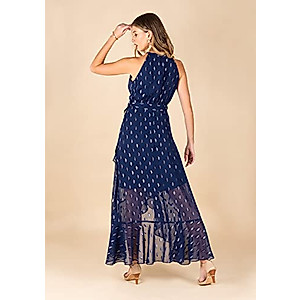 Rhysley Trendy Blue Halter Maxi Dress: Sleeveless Georgette Lurex for Wedding & Summer Parties