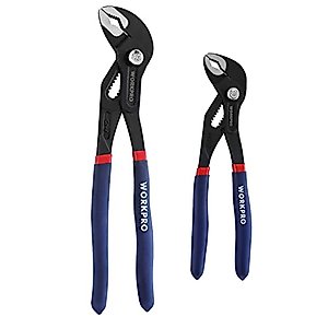 WORKPRO 2 Piece Groove Joint Pliers Set, 7 & 10-Inch Fast Adjustable Water Pump Pliers, V-Jaw Tongue and Groove Pliers in CRV Steel