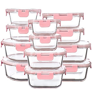 FAWLES 12 Pack Glass Storage Containers with Lids, Leak-Proof Meal Prep Containers, Dishwasher/Microwave/Oven/Freezer Safe Glass Food Storage Containers for Leftovers, to Go