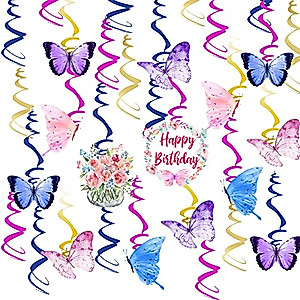 UOMNICUE Butterfly Hanging Swirl Decorations,30 PCS Colorful Spring Butterfly Themed Foil Swirls Ceiling Streamers for Birthday Wedding Baby Shower Party Supplies Favors Home Classroom Decoration