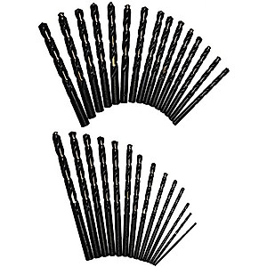 KFD29J-PC KFD 29-Piece High-Speed Steel Jobber Length Drill Bit Set in Plastic Case, Black/Gold Oxide Finish, Round Shank, Spiral Flute, 135 Degrees Split Point, 1/16 to 1/2 Size