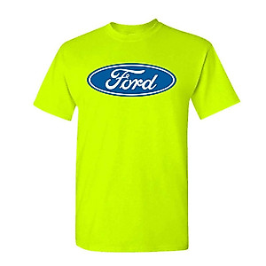 Ford LOGO - Built Tough Blue Oval Stamp Emblem - Unisex T-Shirt (Small, Safety Green)