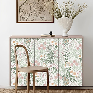 MelunMer Floral Wallpaper Peel and Stick Wallpaper Floral Contact Paper for Cabinets Nursery Wallpaper Botanical Self Adhesive Removable Wallpaper for Bedroom/Bathroom Wallpaper Waterproof 17.3"x78.7"