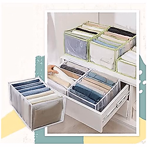 Mandurs 7 Grids Washable Wardrobe Clothes Organizer,Jeans Compartment Storage Box,Foldable Closet Drawer Organizer Clothes Drawer Mesh Separation Box,Clothes Drawer Organizer (White)