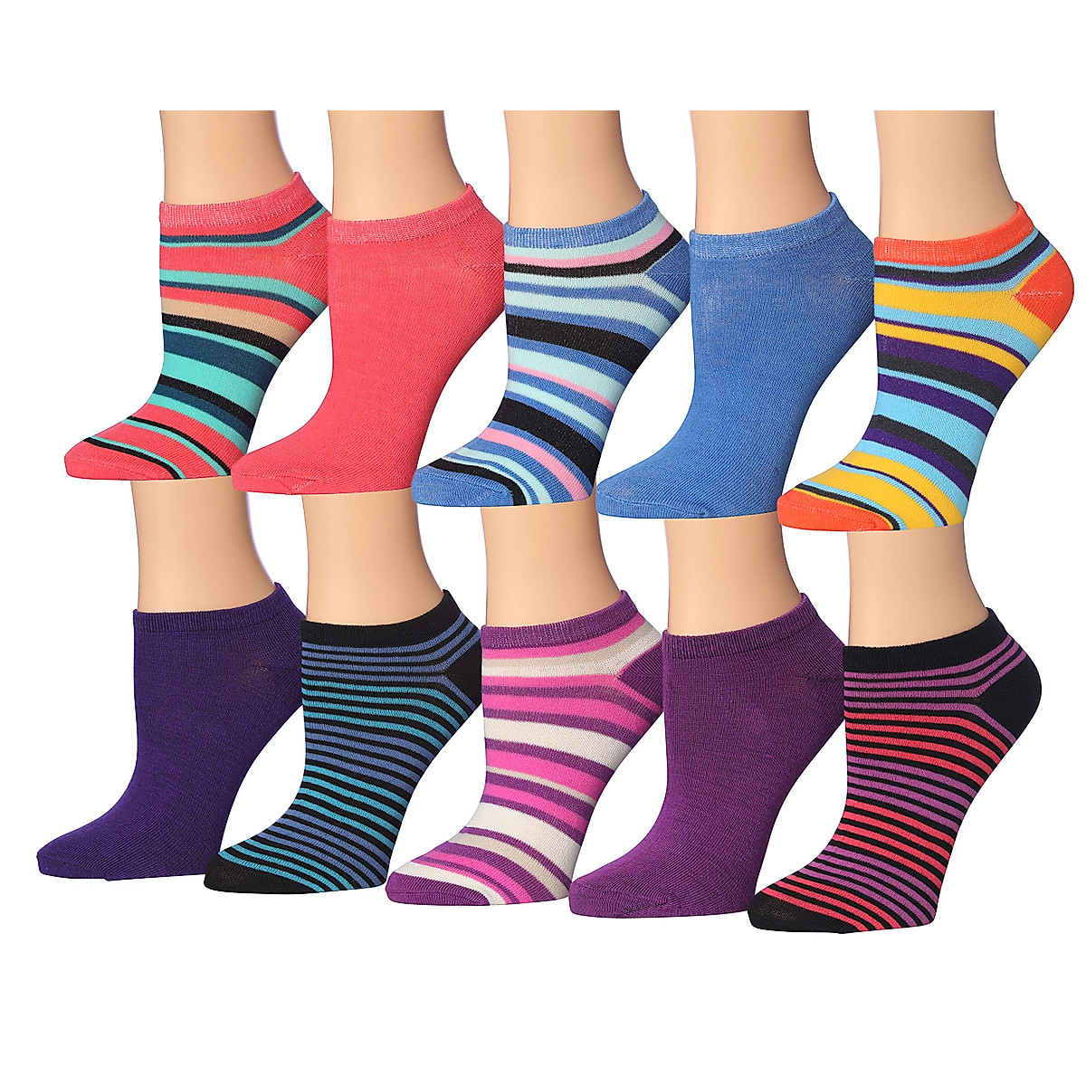 Tipi Toe Women's & Girls 20 Pairs Colorful Patterned Low Cut/No Show Socks GN12-68-20
