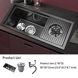 QINTH Bar Sink with Glass Rinser, Stainless Steel Undermount Prep Kitchen Sink, 23.4 X 10.2 Inches Single Bowl, for Hotel Cafe Restaurant Workstation