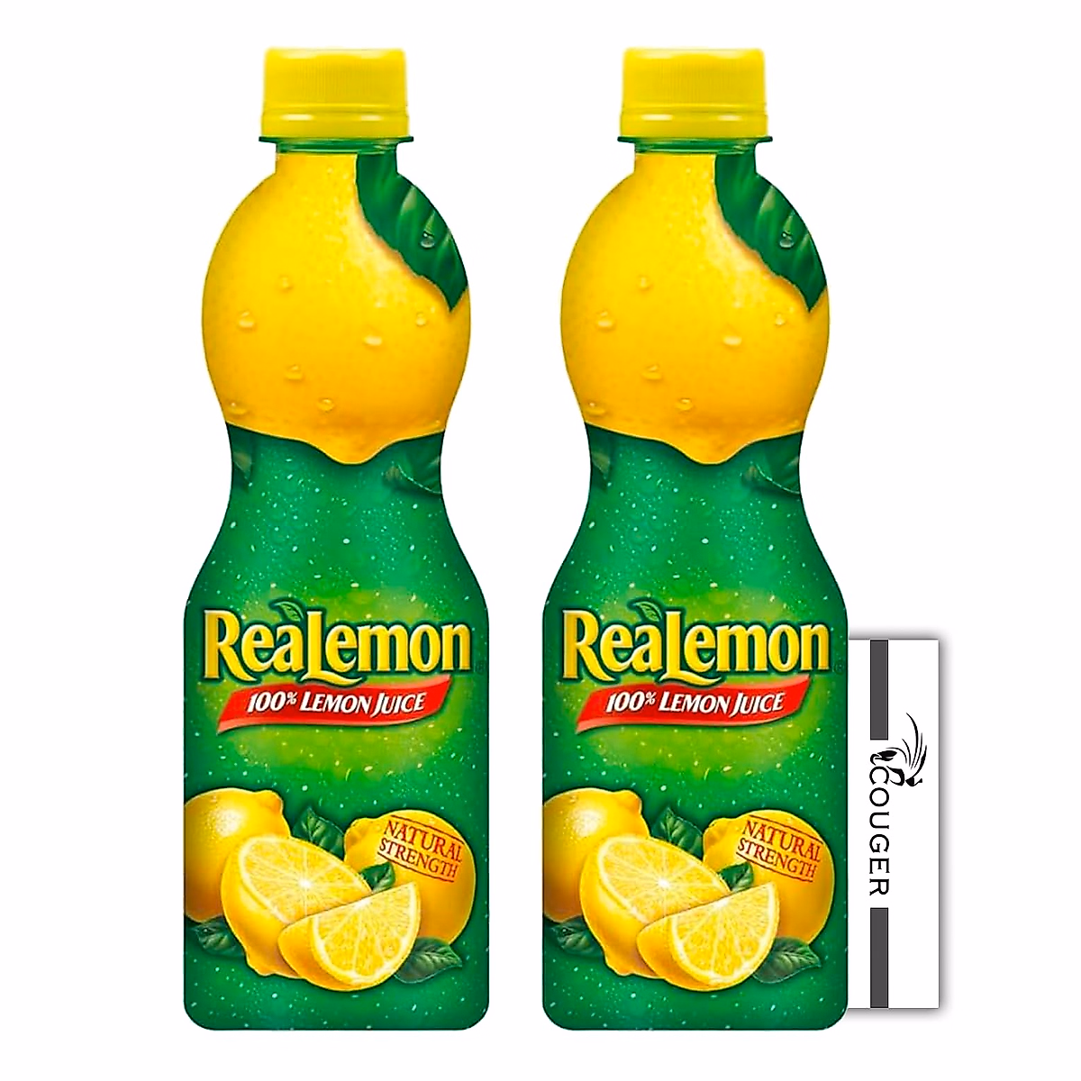 Real Lemon 100% Lemon Juice, 8 Fluid Ounce Bottles 2-pack bundle With Couger Card