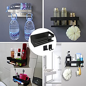 Shower Shelf without Drilling, Shower Shelf, Black Stainless Steel, Brushed Shower Basket, Bathroom Shelf, Organiser, Self-Adhesive Shower Shelf with Adhesive Tape and 4 Hooks, Shower Basket, Stainless Steel for Bathroom