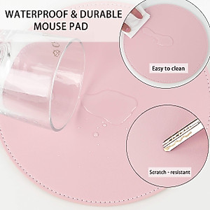 YSAGi 2 Pack Ultra Thin Waterproof PU Leather Mouse Pad,Stitched Edges,Works for Computers, Laptop,All Types of Mouse pad, Office/Home(8.66'', 2 Pack, Pink)