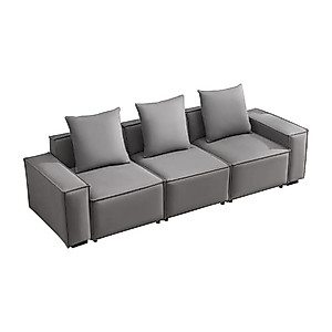 Mixoy Luxury 105" Upholstered Modular Sectional Sofa, 3-Seater Modern Leathaire Minimalist Sofa Couch with 3 Pillows & Super Size Deep Seat, (Light Grey)
