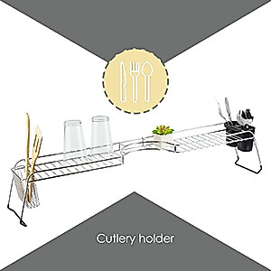 Home Basics Over Sink Shelf, (Chrome) Steel Over The Kitchen Sink Organizer for Soap, Sponges, Scrubbers, and More | with Cutlery Holder