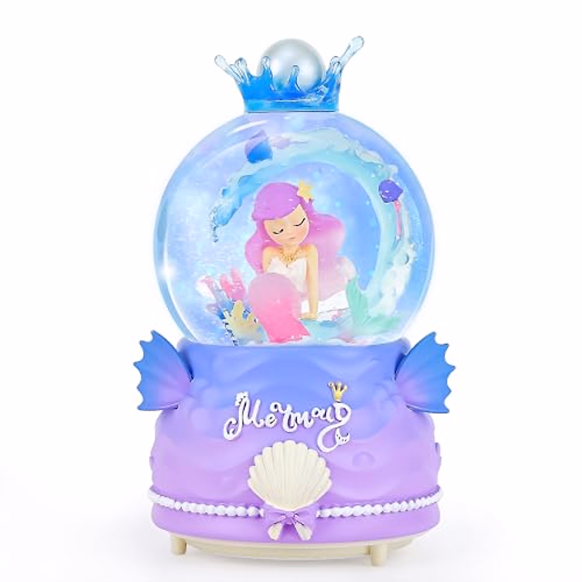 Snow Globe for Girls,100MM Mermaid Musical Snow Globes with Colorful Lights Automatic Snowflakes Christmas Birthday Gift for Age 5-12 Kids Granddaughter