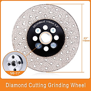4-1/2inch Diamond Grinding Wheel Disc, Dry Cutting Diamond Blade for Angle Grinder with Dual Diamond Coverage and 5/8-11 Arbor Adaptor, Precision Cuts Grinding Polishing Granite Marble Ceramic Tile