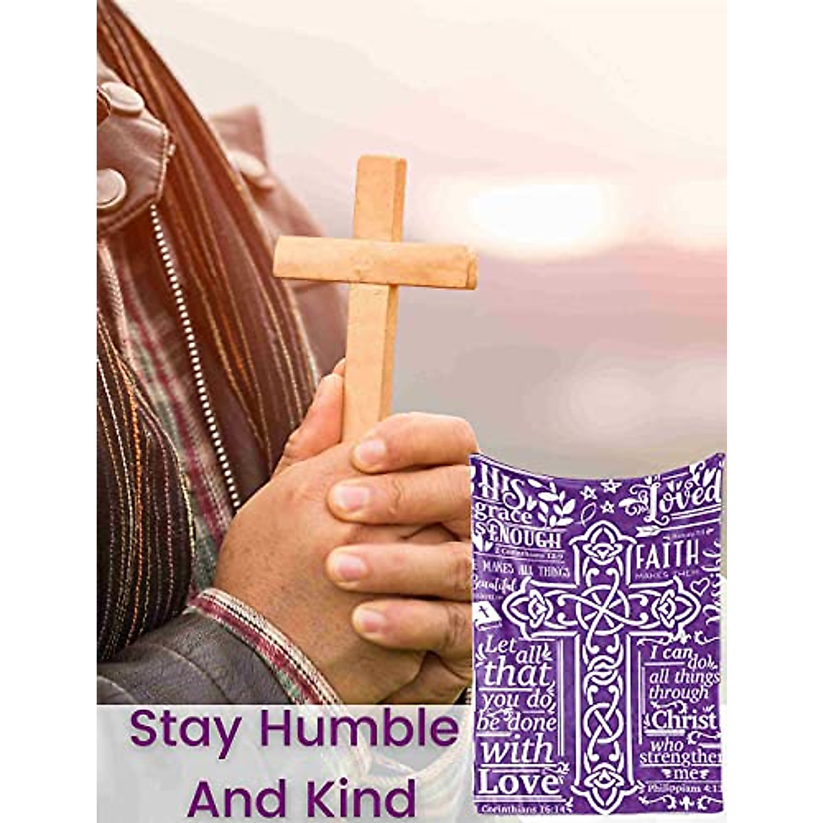 InnoBeta Christian & Religious & Spiritual Gifts, Inspirational Bible Verse Blanket for Women and Men, Flannel Throw Blanket for Christmas, Thanksgiving, Birthday, 50"x 65", Purple