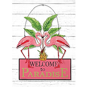 Sunset Vista Designs Kathy Hatch Pretty in Pink Flamingo Welcome to Paradise Sign, 14 by 10-Inch
