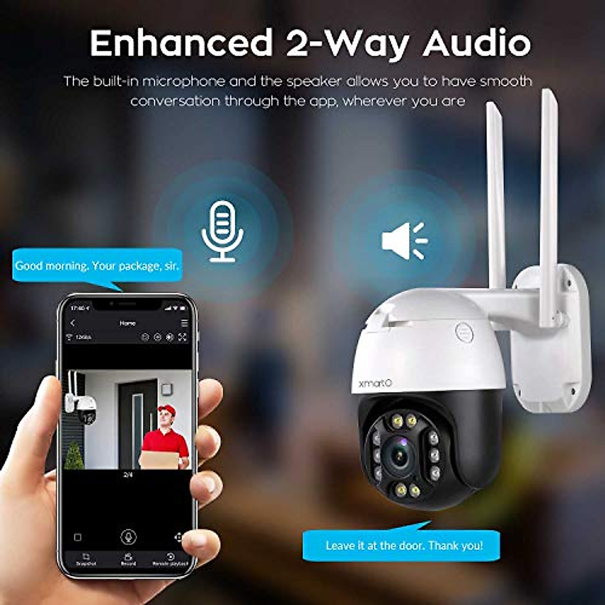 xmartO 2K Auto-Track Rotation Wireless Security Camera WiFi AC Powered, 2-Way Audio, Auto Flood Lights Color Night Vision, Auto Siren, IP66, SD Card, NVR and Cloud Storage (DT3034, Works with Alexa)