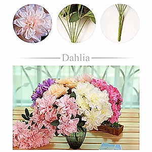 10 Heads Dahlia Fake Flowers Artificial Dahlia Flowers Faux Flowers for Home Wedding Party Office Supplies (Purple)