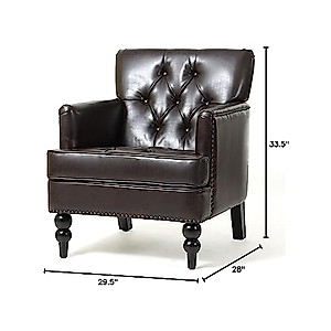 Christopher Knight Home Malone Leather Club Chair, Brown 28D x 29.5W x 33.5H Inch