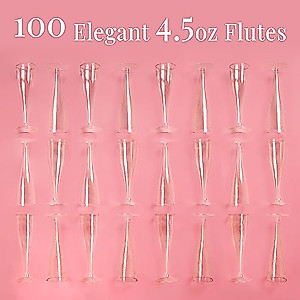 Prestee 100 Champagne Flutes Plastic | Disposable Champagne Flute | Gold Glitter Plastic Champagne Glasses for Parties | Mimosa Bar, Wedding, and Shower Party Supplies | Plastic Party Glasses (Gold)