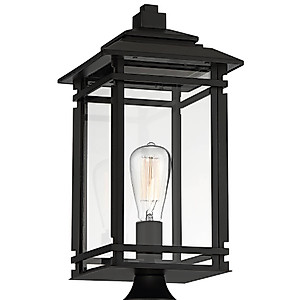 John Timberland North House Mission Traditional Outdoor Post Light Fixture Matte Black Metal 19 1/2" Clear Glass Shade Exterior House Porch Patio Outside Deck Garage Yard Front Door Garden Home