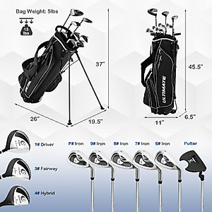 GYMAX Complete Golf Club Set for Men, 12/14 PCS Right Hand Golf Clubs Set with #1 Driver & #3 Fairway & #4 Hybrid & #6/#7/#8/#9/#P Irons, Putter & Head Covers, Men’s Golf Clubs Set