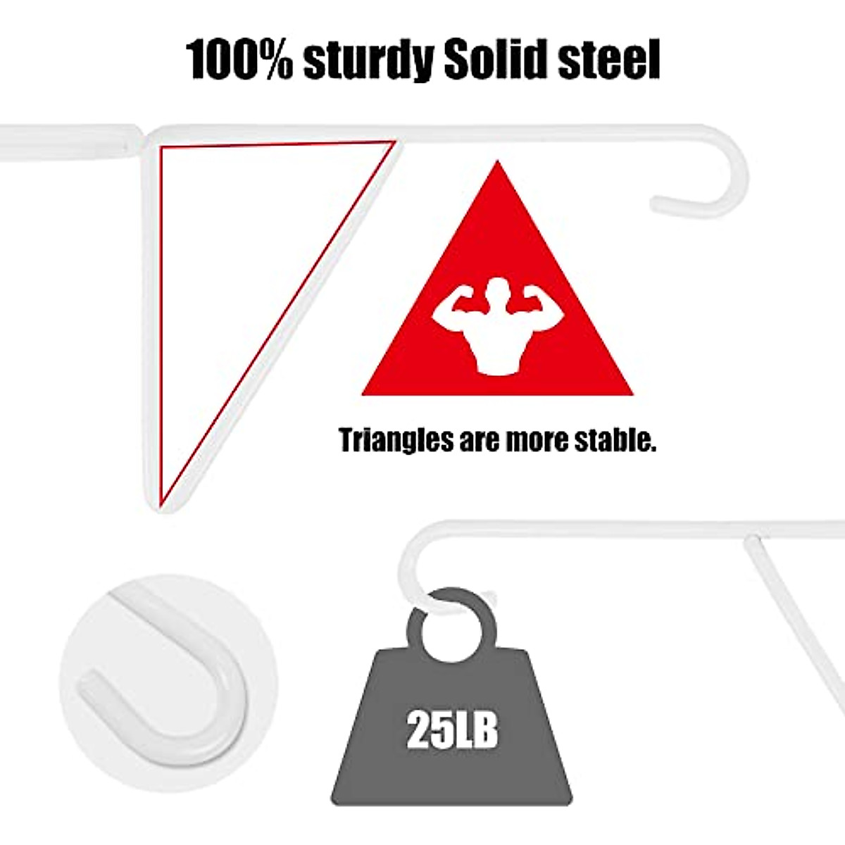 Hlimior 6 Pack Vinyl Fence Hooks - 5 x 10 inches Durable Patio Hangers Powder Coated Steel Fence Hangers for Indoor & Outdoor Hanging Plants, Planters,Bird Feeders, Lights, Basket, Decoration （White）