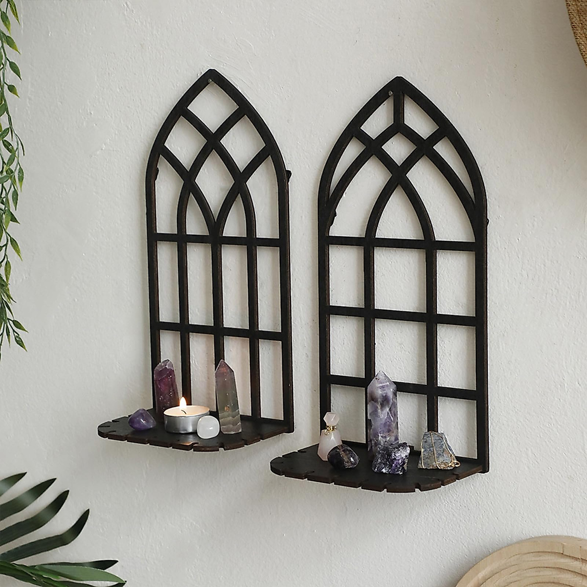 Vintage Hollowed Window Frame Wall Shelf Wood Black Crystal Display Stand Plant Holder Hanging Shelves For Home Decors