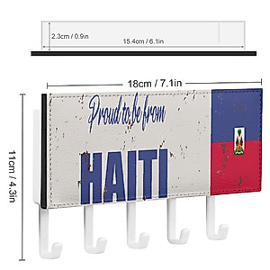 Proud to Be from Haiti Key Holder for Wall, Haiti National Flag Mail Holder and Key Rack for Entryway,Rustic Key Hangers with 5 Hooks, Wall Mount for Entryway, Mudroom, Hallway