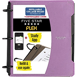 Five Star Flex Refillable Notebook + Study App, 1 Inch Binder with Customizable Cover, College Ruled Notebook and 3 Ring Binder, Hybrid NoteBinder, 200 Sheet Capacity,Purple (29326AB6)