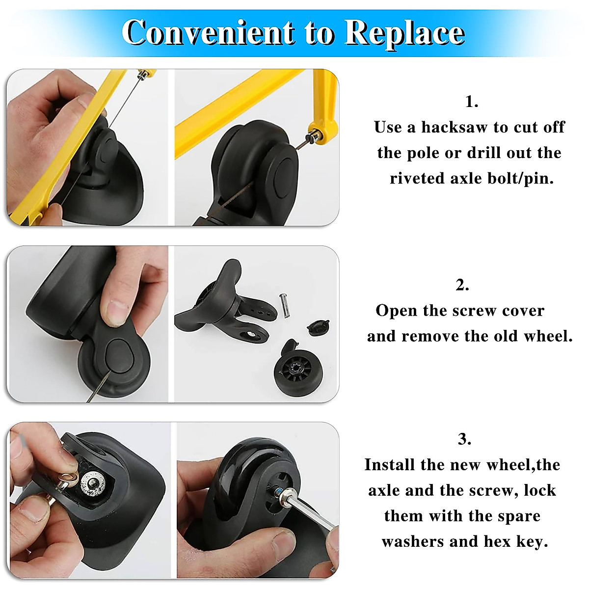 OwnMy 43mm x 18mm Luggage Suitcase Replacement Wheels, Rubber Swivel Caster Wheels Bearings Repair Kits, A Set of 4