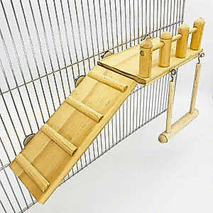 Parrot Climbing Ladder, Bird Wooden Playground with Climbing Ladder Stand, Parrot Play Stand, Bird Swing for Green Cheeks, Small Lovebirds, Goldens, Hamsters, Bird Cage Chew Toy Set