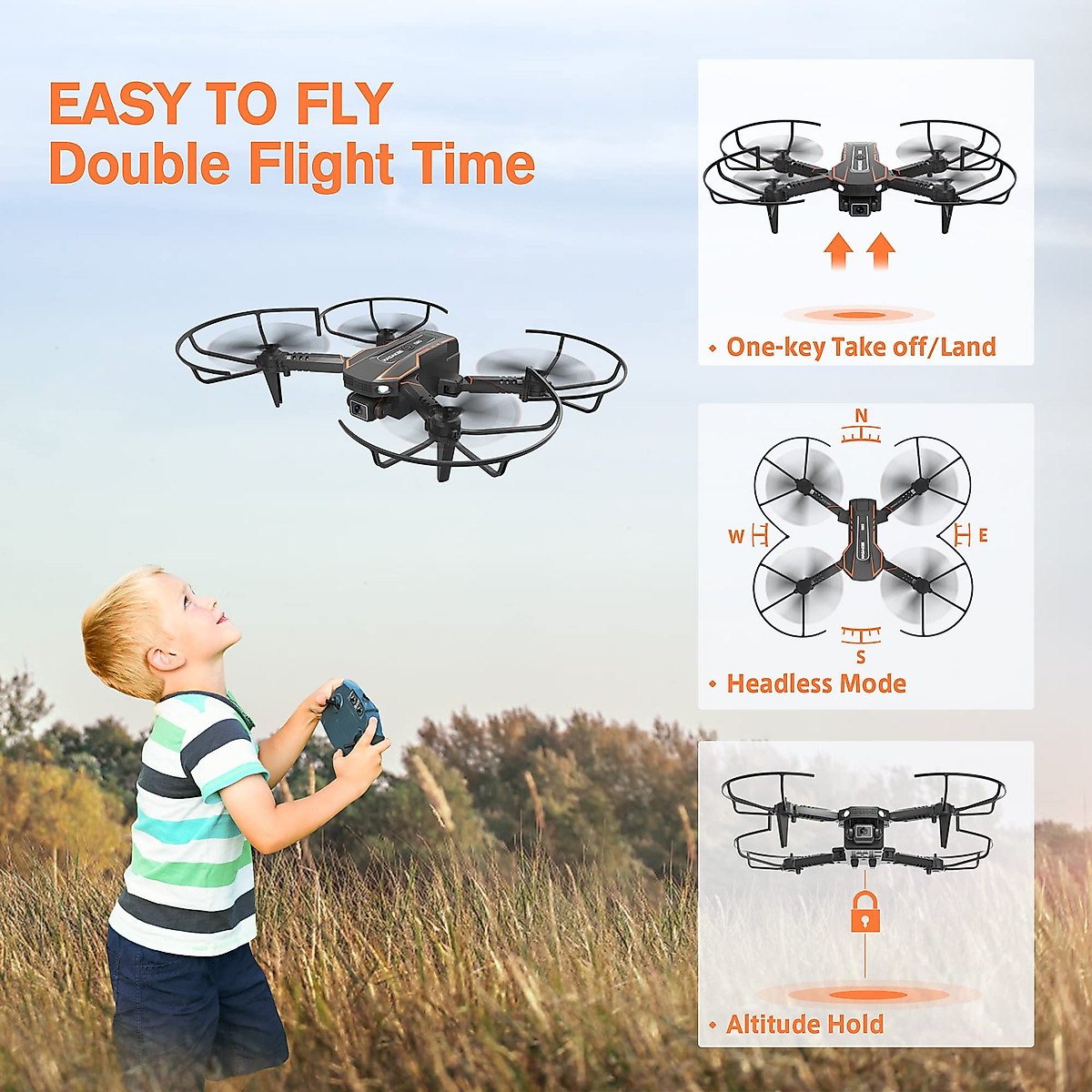 AVIALOGIC Mini Drone with Camera for Kids, Remote Control Helicopter Toys Gifts for Boys Girls, FPV RC Quadcopter with 1080P HD Live Video Camera, Altitude Hold, Gravity Control, 2 Batteries, Black
