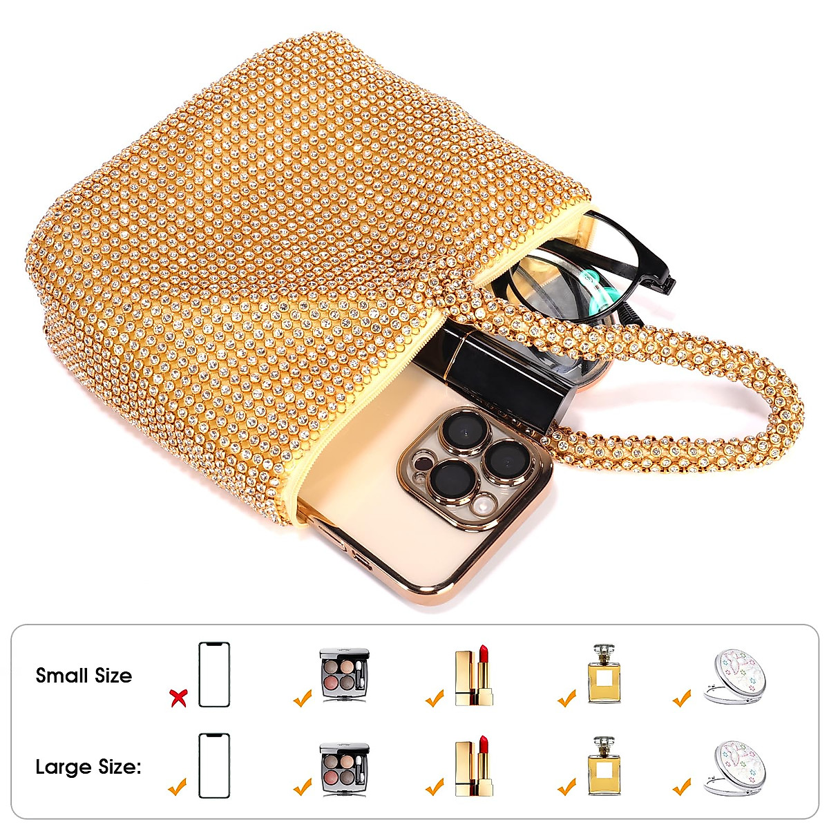 JIAN YA NA Fashion Women Rhinestone Trihedral Clutch Evening Bag Bling Zipper Wedding Purse