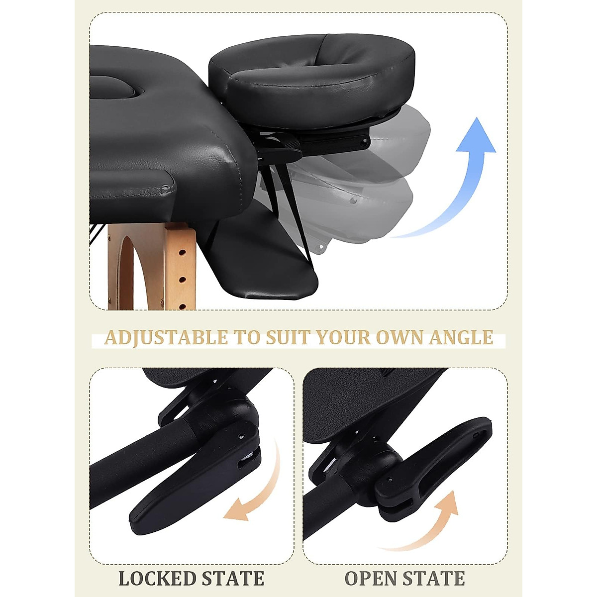 EBANKU Black Universal Adjustable Face Cradle Massage Table Bed, Lightweight Aluminum Face Cradle and Pillow 3" Foam Set