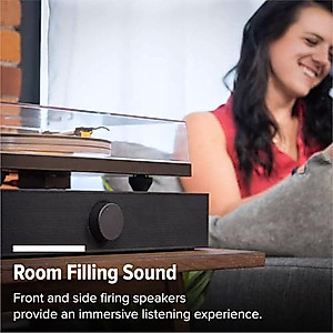 Andover Audio Spinbase Speaker System designed for Turntables; phono input, bluetooth, aux-in, Bass and Treble control, ISOGroove Anti-Feedback - (White)