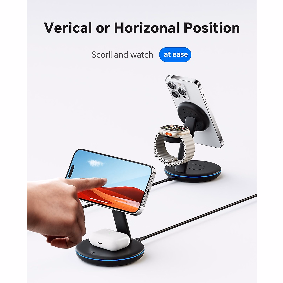 3 in 1 Charging Station for Apple Devices, Mag - Safe Charger Stand,15W Fast Magnetic Charger Wireless Compatible for iPhone 15 14 13 12 Pro/Max/Plus/Mini,AirPods Pro/3/2,iWatch 9/8/7/6/SE/5/4/3/2