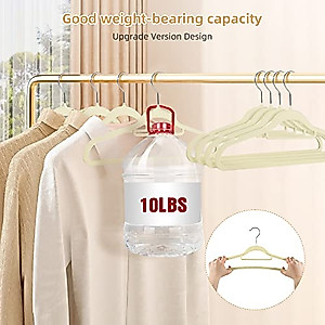 Velvet Clothing Hangers, Non-Slip Beige Suit Hanger Space Saving Clothes Hanger Heavy Duty Adult Hanger Hangers with 360°Swivel Hook Pack of 20