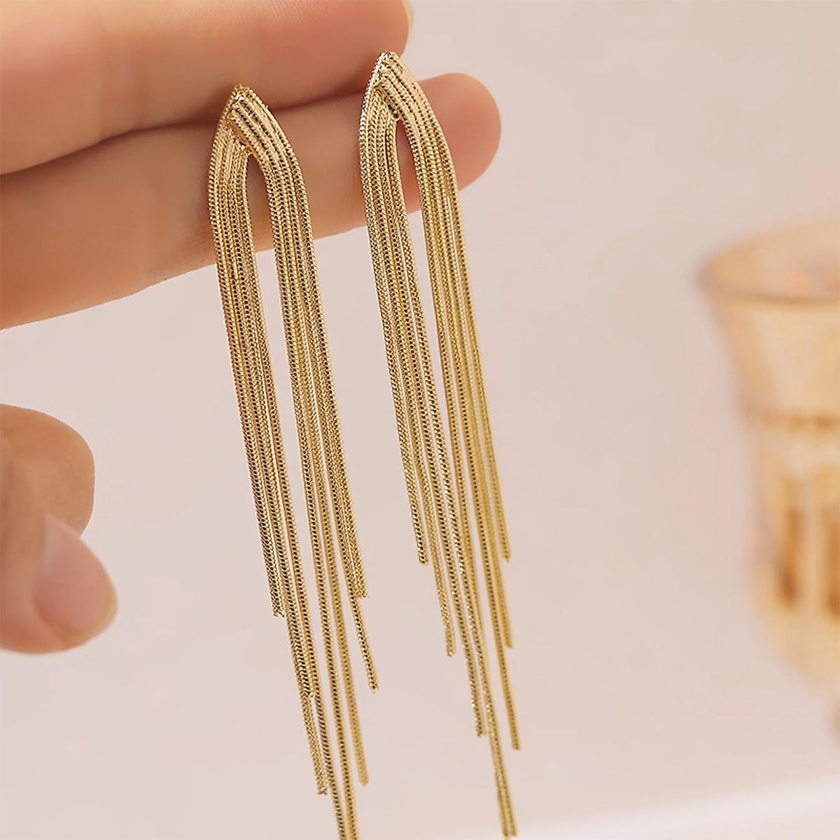 Long Tassel Earrings for Women Gold Dangle Earrings Metal Chain Gold Statement Earrings, Punk Long Threader Earrings Wedding Bridesmaid Prom Party